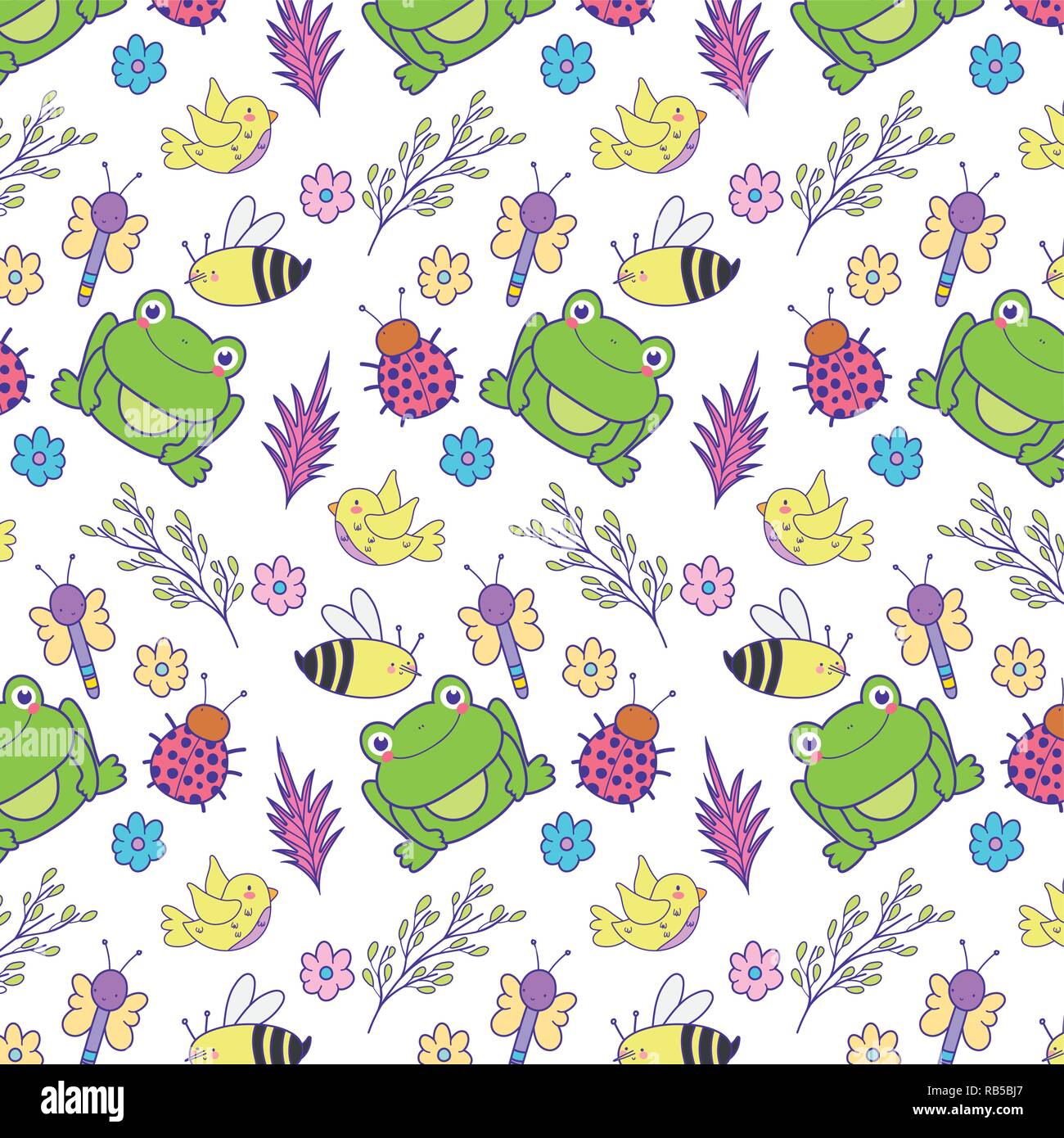 spring flowers with bee and frog background Stock Vector Image & Art ...