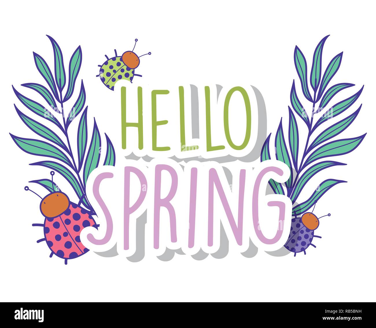 spring branches leaves plants and ladybugs Stock Vector Image & Art - Alamy