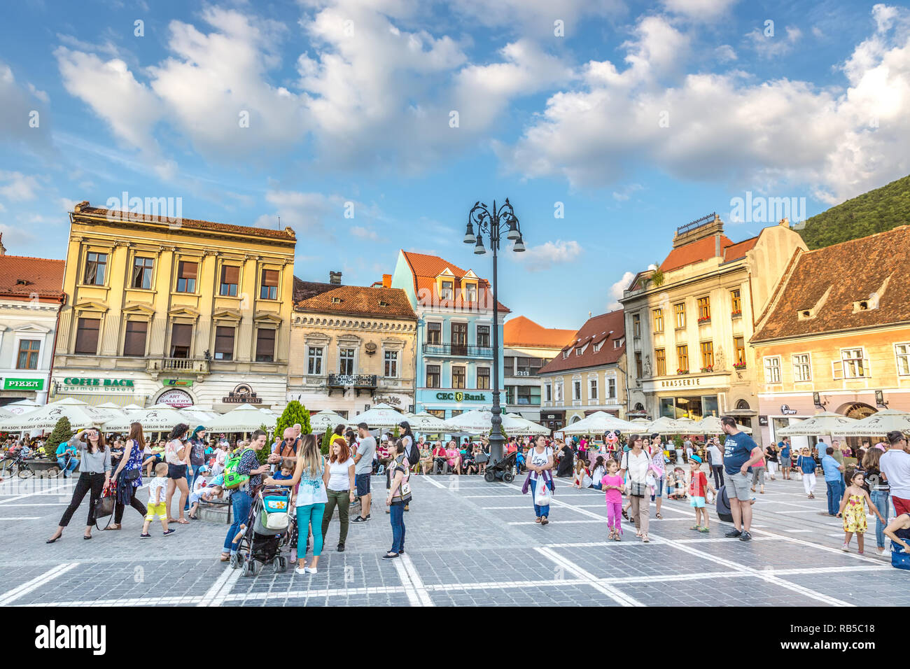 Brasov, Romania - July 7th 2018 - Big group of people enjoying a warm ...
