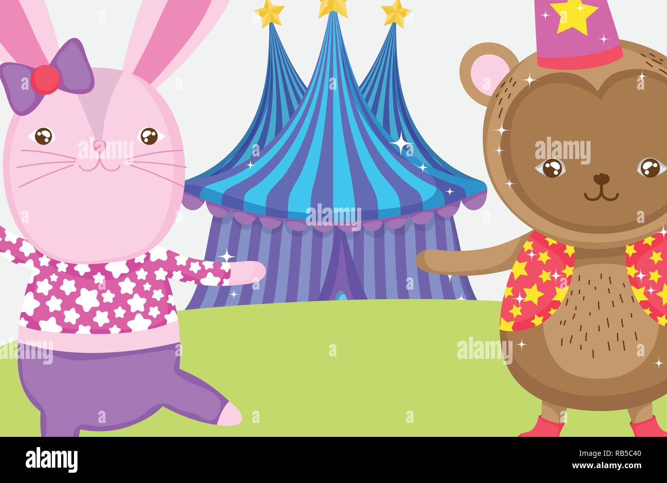 rabbit and monkey costume in the circus big top Stock Vector Image ...