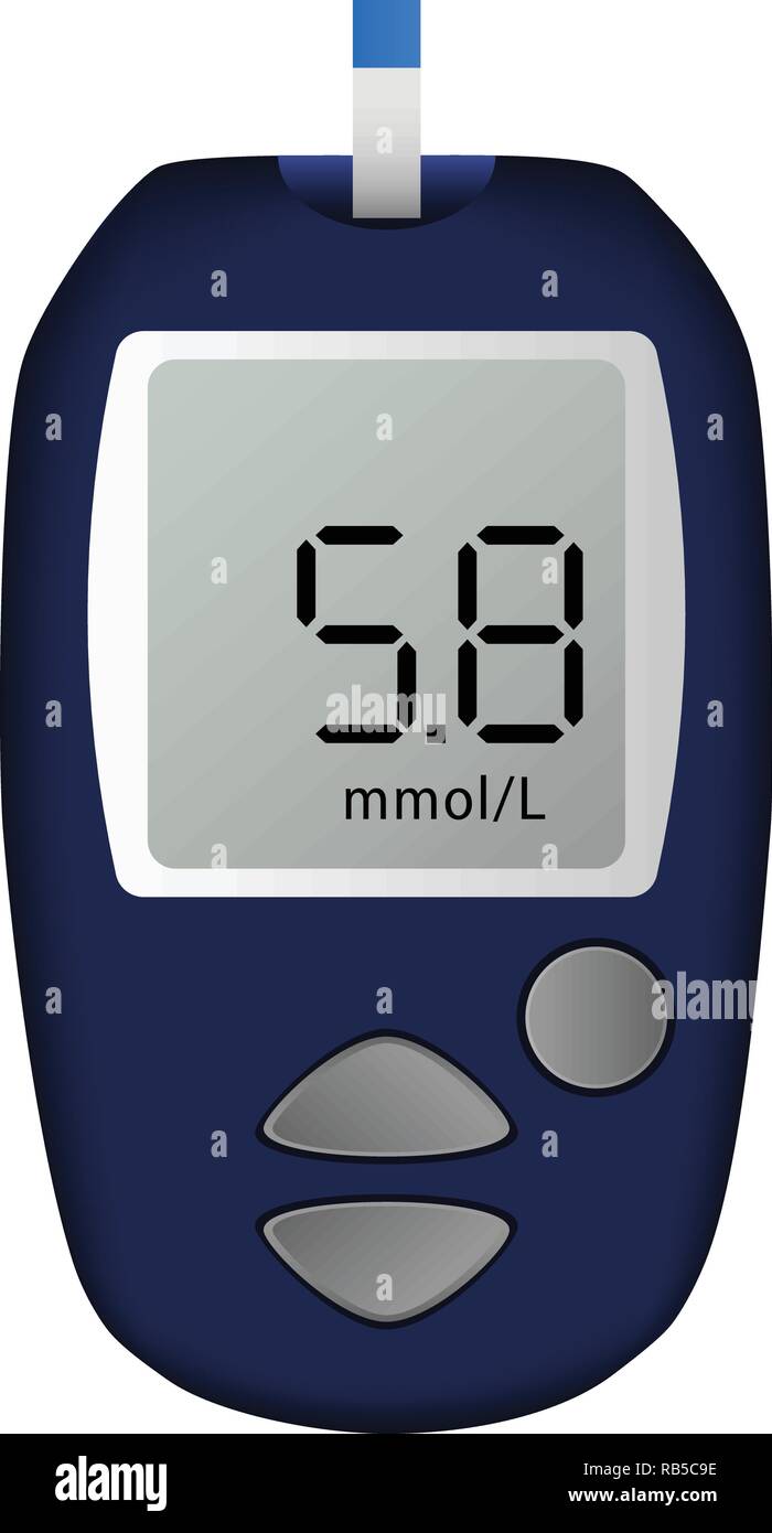 Blue glucose meter icon. Realistic illustration of blue glucose meter ...