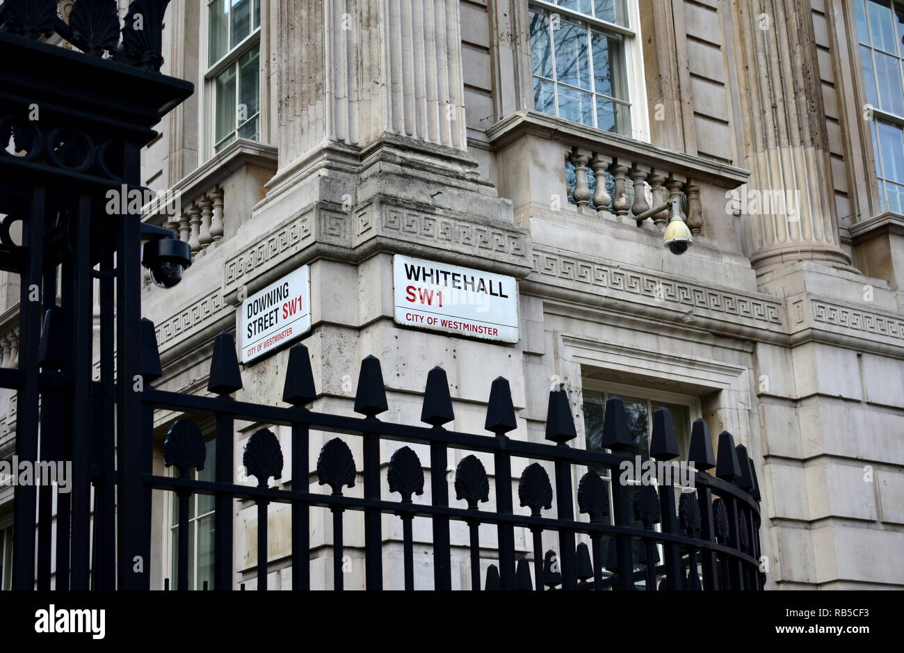Whitehall and Downing Street signs, City of Westminster. London, United ...