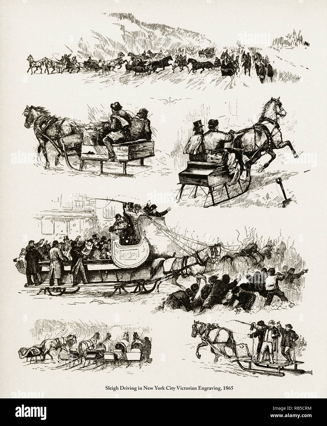 Sleigh Driving in New York City Victorian Engraving, 1865 Stock Photo ...