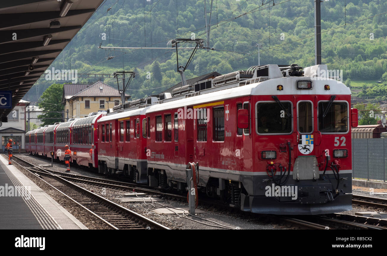 Bernina Express railway train - Rhatische Bahn - Switzerland Stock ...