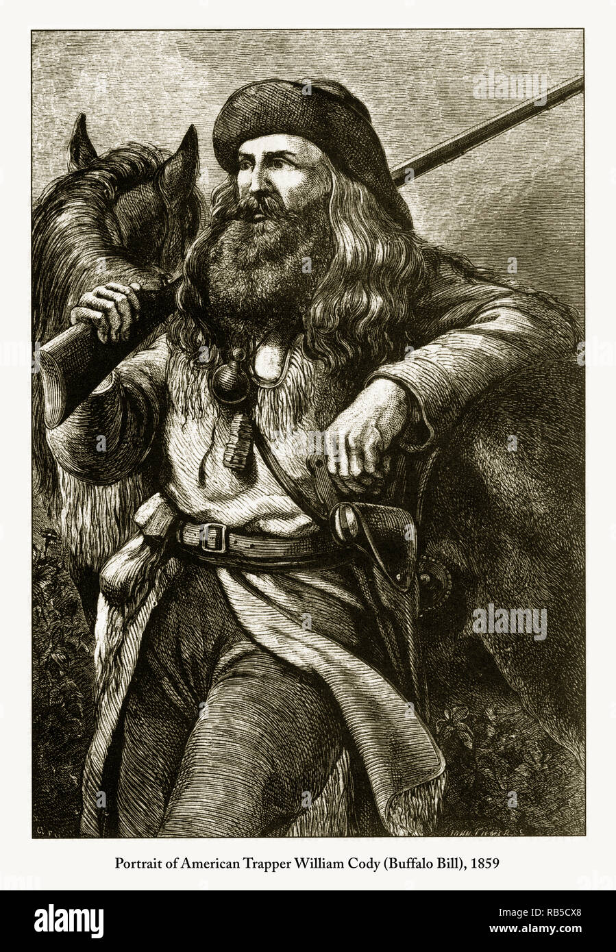 Portrait of American Trapper William Cody (Buffalo Bill) Engraving ...