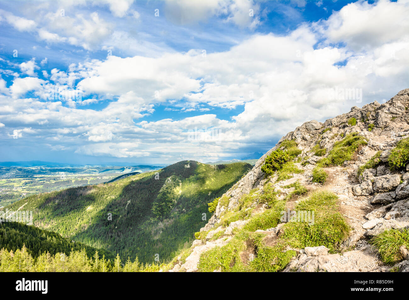 Panorama of mountain valley, view of Zakopane from the top of rocks ...