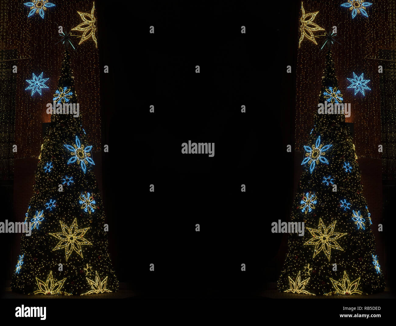 Led light Happy New Year Trees Night Time On The Street Stock Photo - Alamy