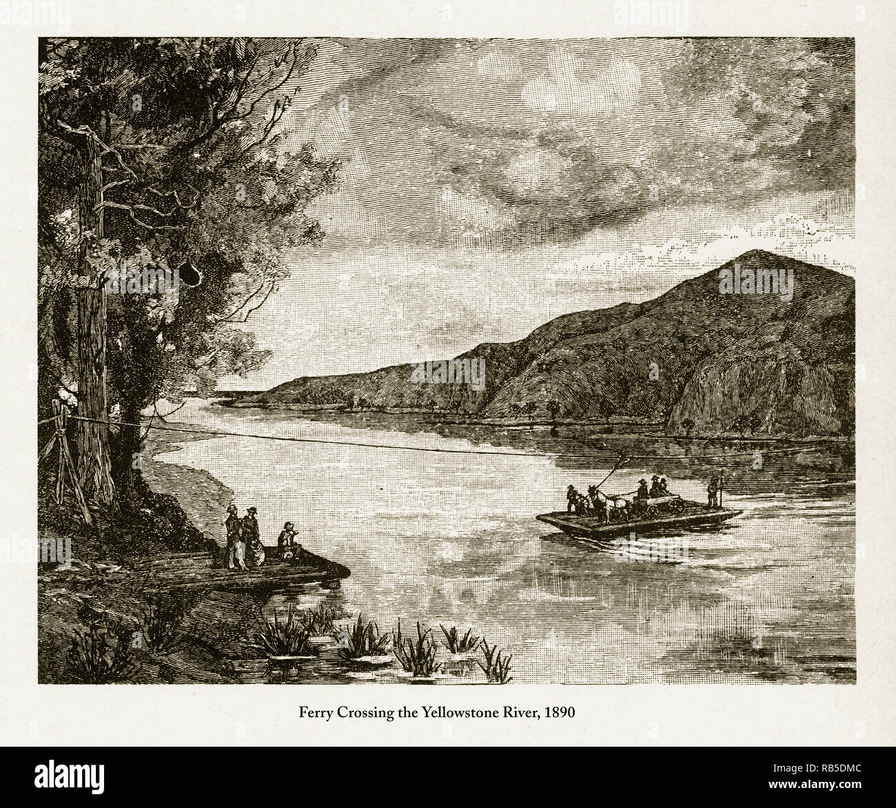 Ferry Across the Yellowstone River Victorian Engraving, 1890 Stock ...