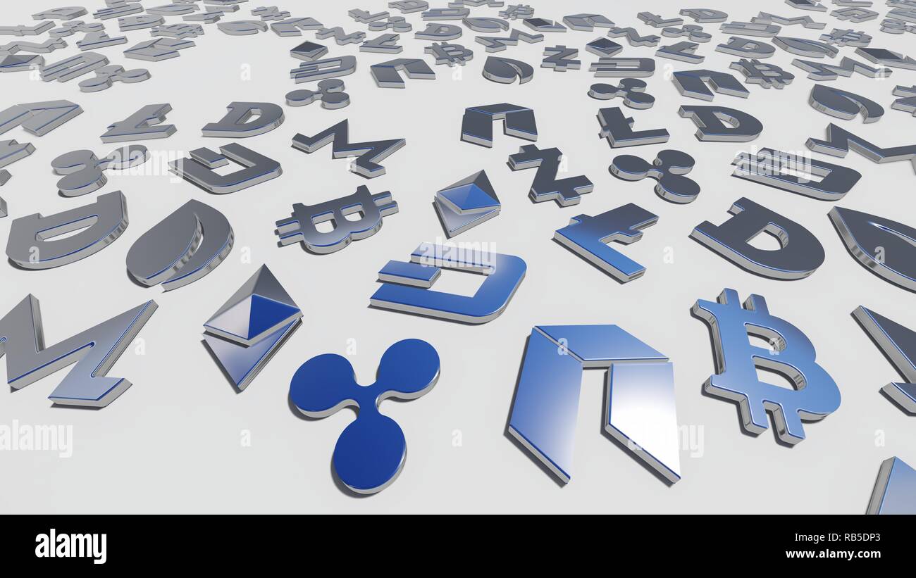 Cryptocurrency silver symbols, rendering Stock Photo - Alamy