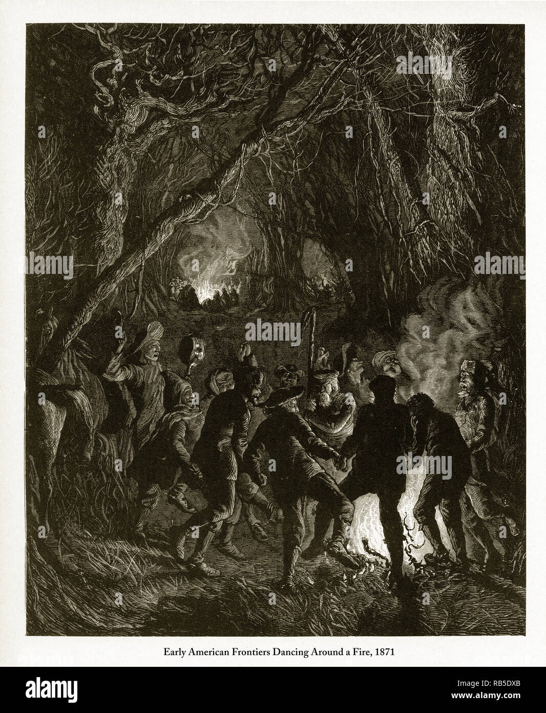 Dancing around a fire engraving hi-res stock photography and images - Alamy