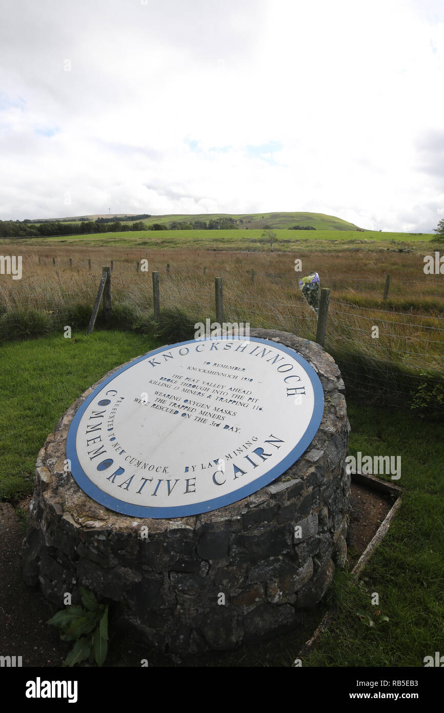 Scotland, Ayrshire, New Cumnock, Knockshinnoch. Memorial & cairn to 13 ...