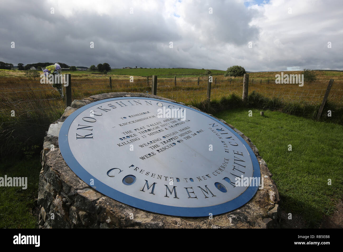 Scotland, Ayrshire, New Cumnock, Knockshinnoch. Memorial & cairn to 13 ...