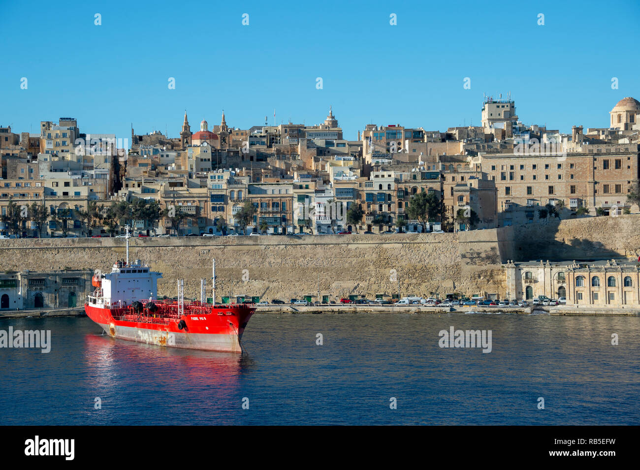 Padre Pio III, oil products tanker, moored in Valletta Malta Stock ...