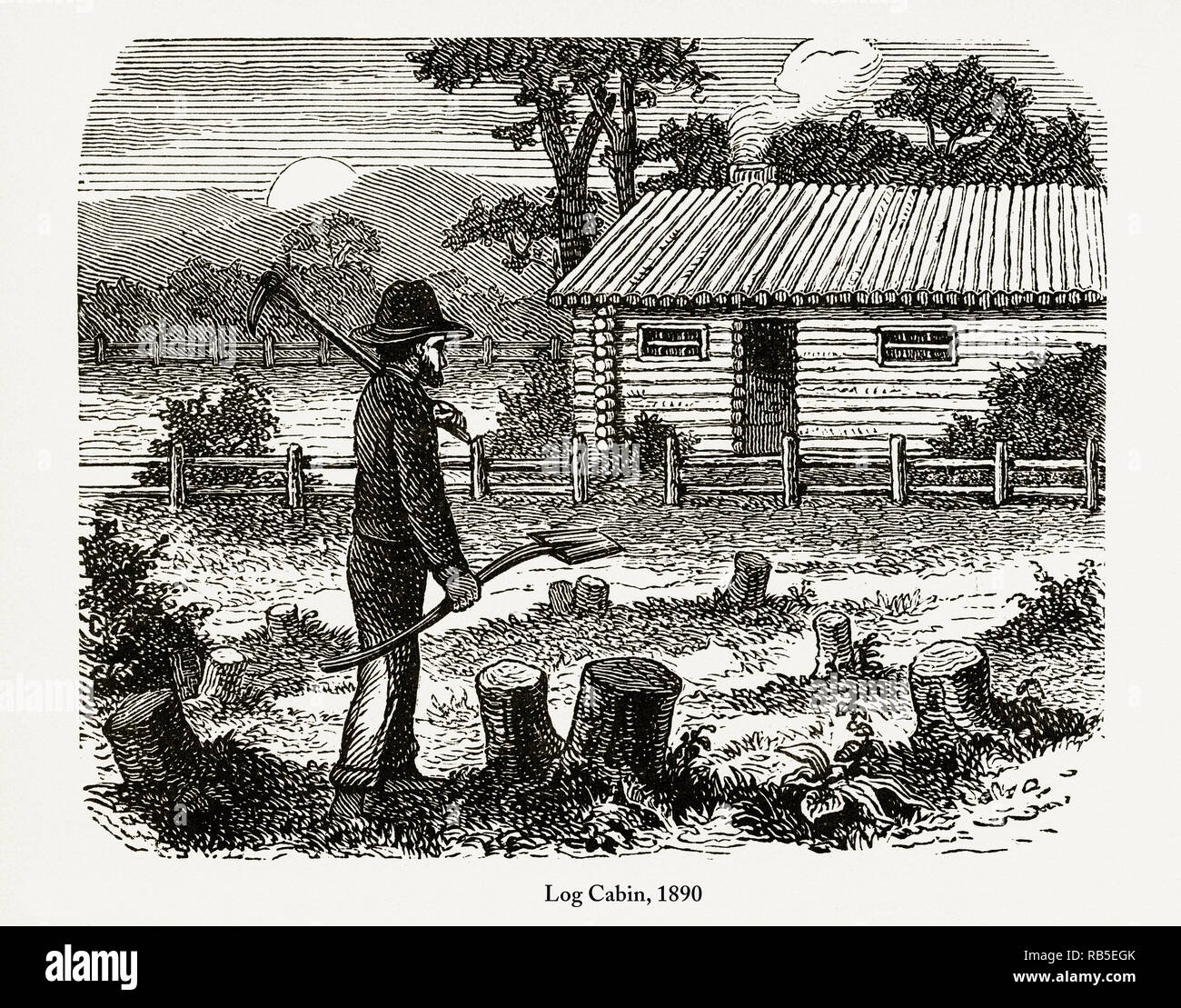 Log Cabin, Early American Engraving, 1890 Stock Photo - Alamy