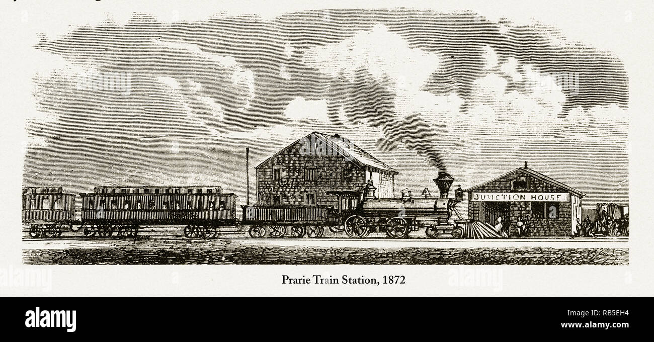 Prairie Train Station, Early American Engraving, 1872 Stock Photo - Alamy