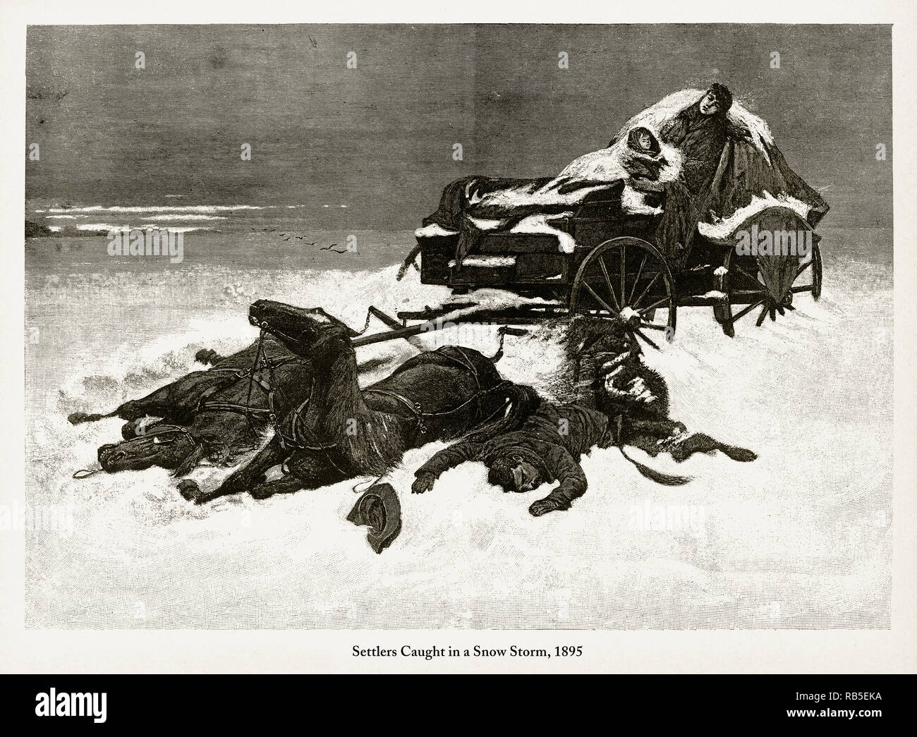 Settlers Caught in a Snow Storm, Early American Engraving, 1895 Stock ...