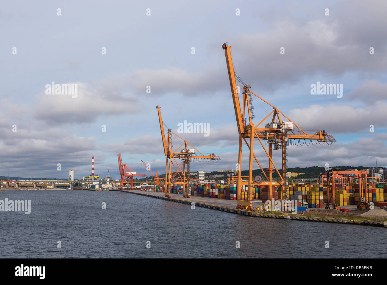 Poland, Gdynia- 01 September 2014: Container terminal in Gdynia. View ...