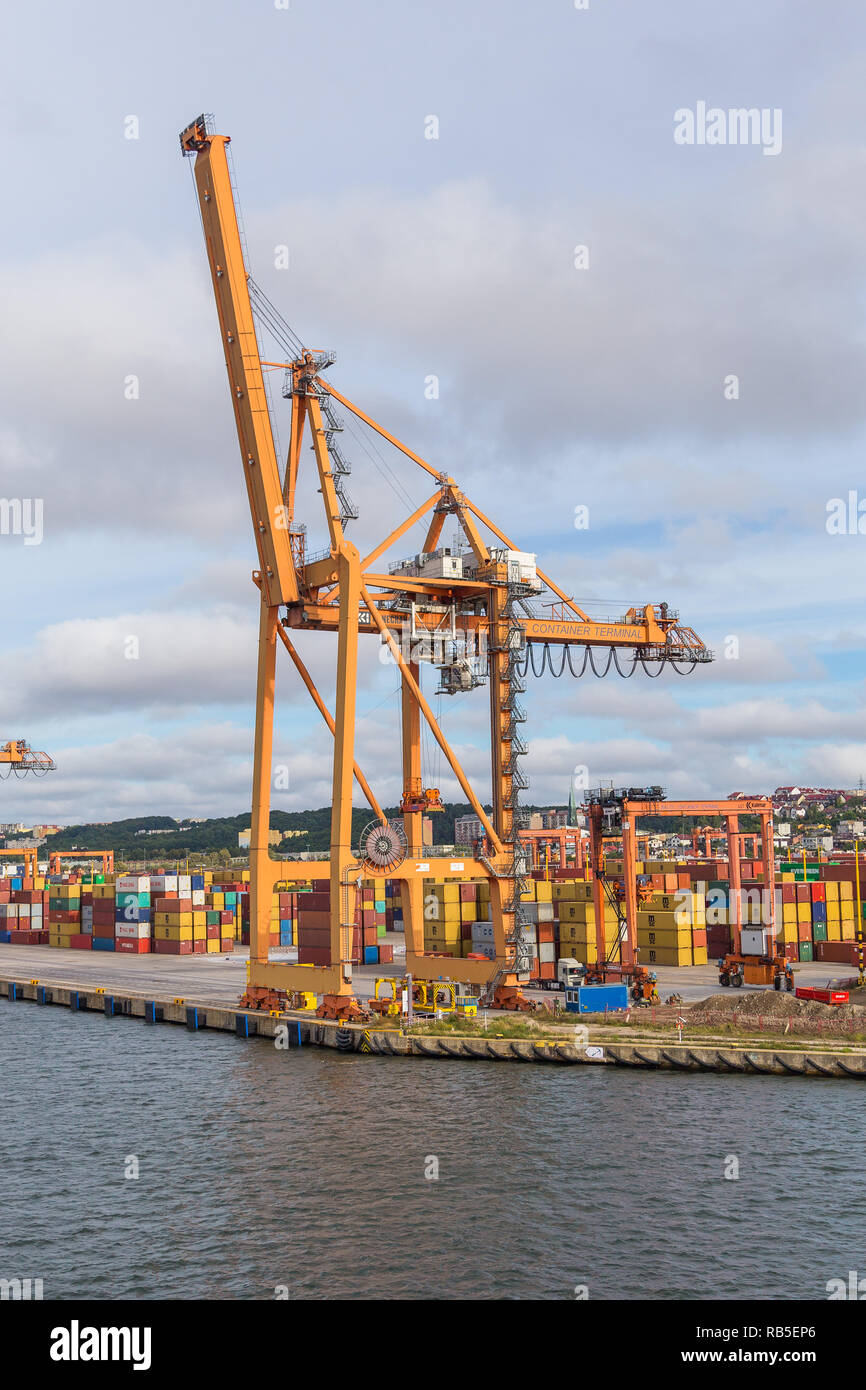 Poland, Gdynia- 01 September 2014: Container terminal in Gdynia. View ...