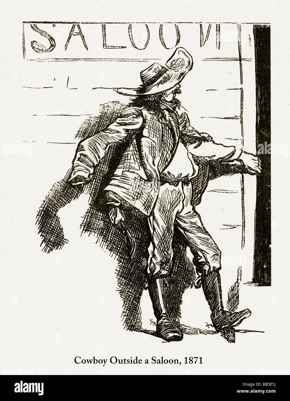 Cowboy Outside a Saloon, Early American Engraving, 1871 Stock Photo - Alamy
