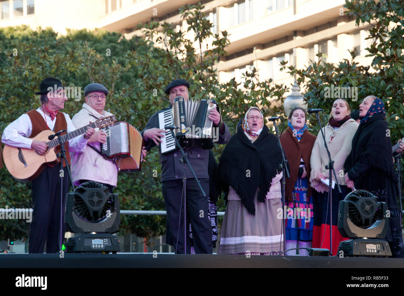 Portuguese folklore group singing As Janeiras in Porto, Portugal Stock ...