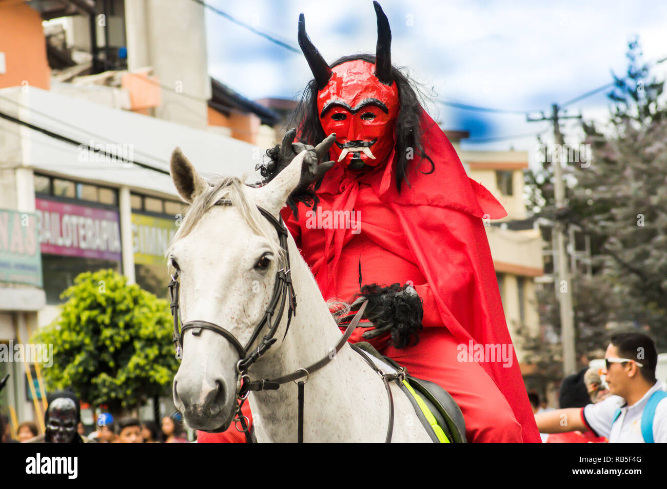 Quito, Ecuador - Seotember, 03, 2018: Unidentified man wearing a demon ...