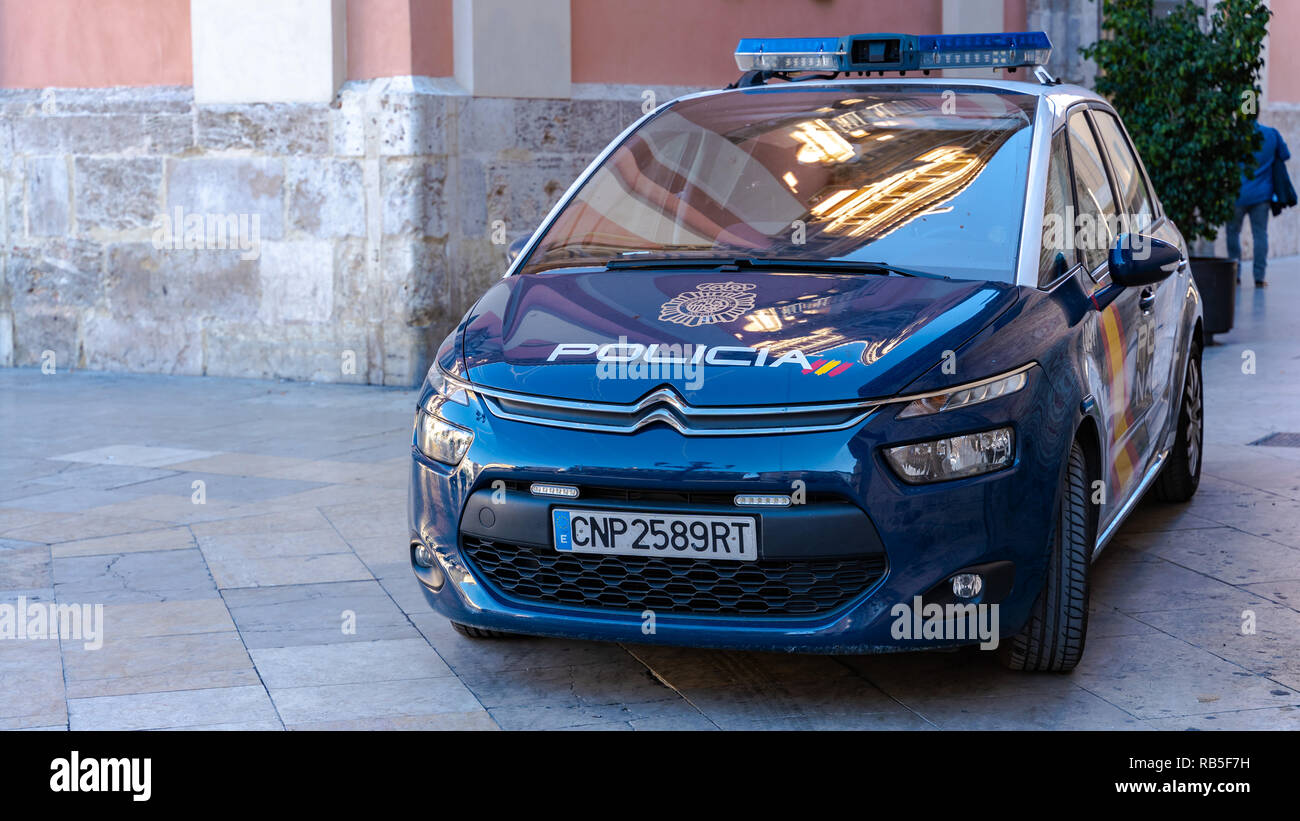 Valencia,Spain - January 06, 2019: A Spanish National Police Car in old ...