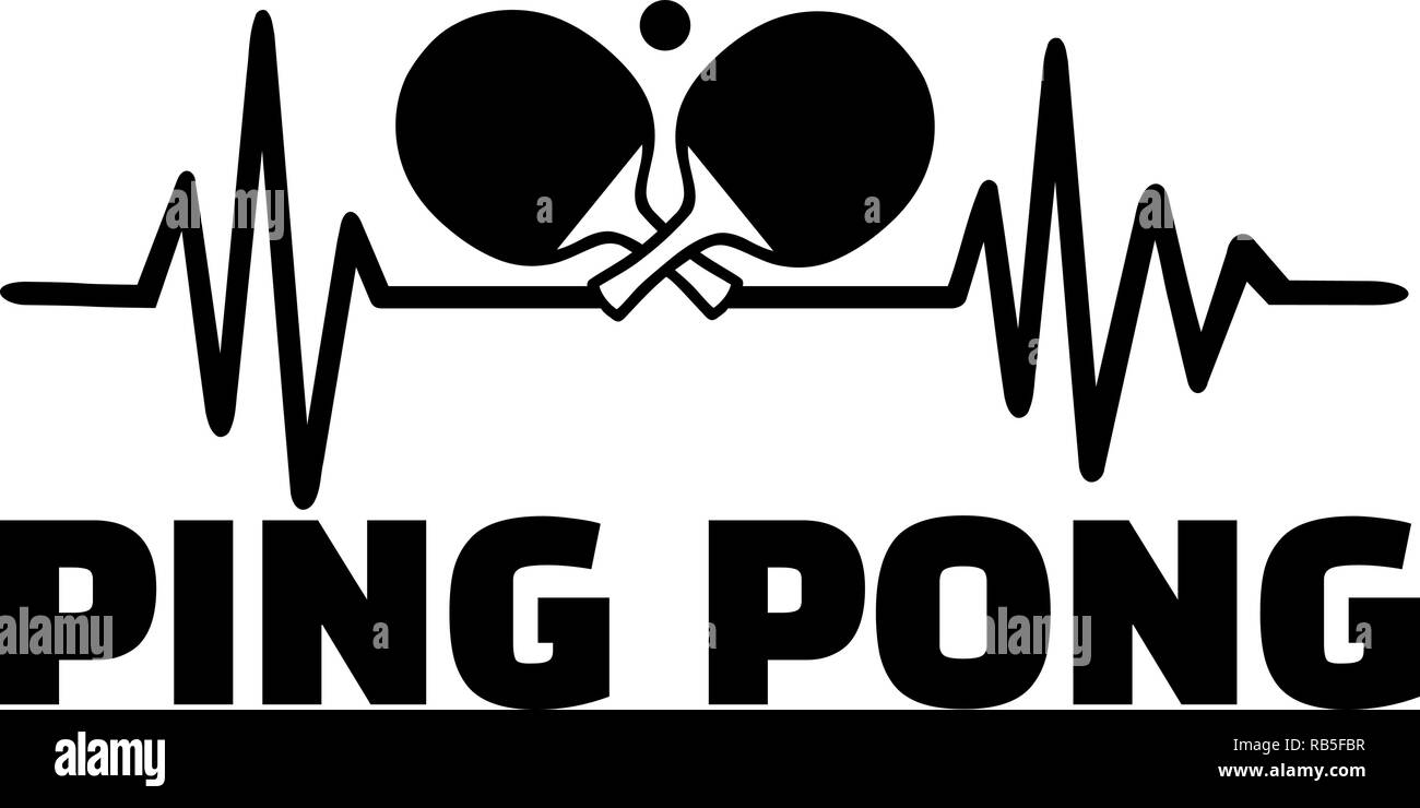 Heartbeat pulse line with two crossed table tennis bats and word Stock ...