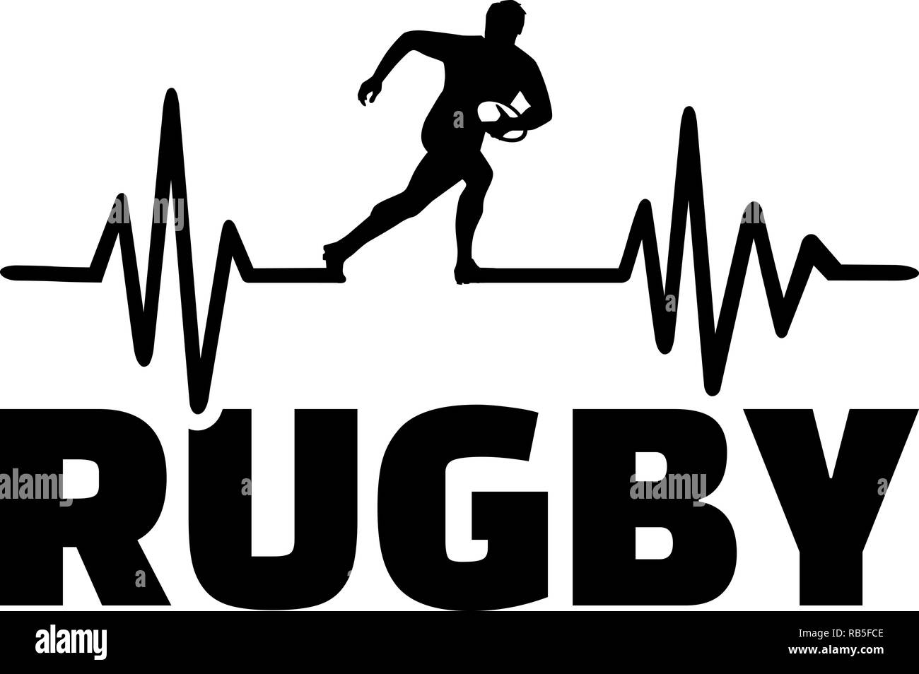 Heartbeat pulse line with rugby player and word Stock Vector Image ...
