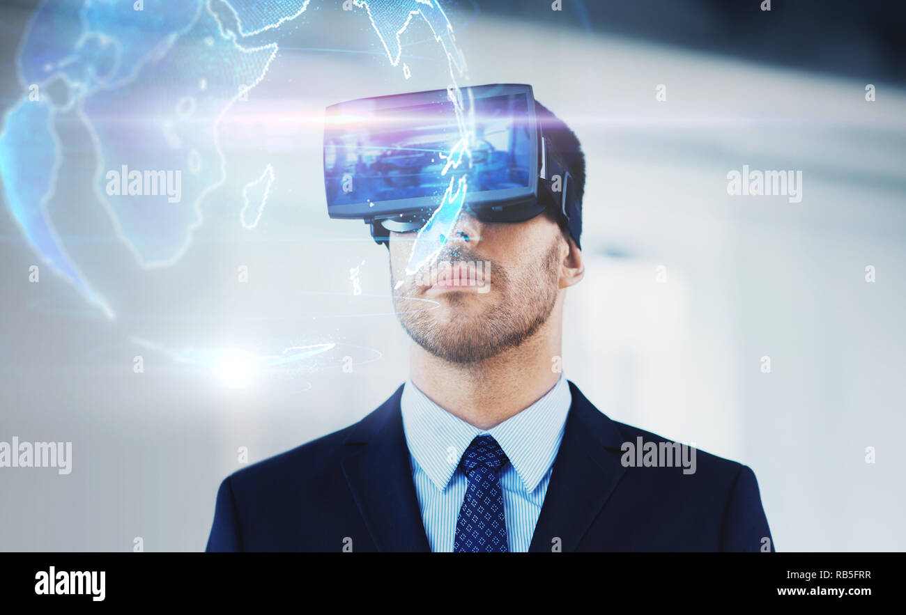 businessman with virtual reality headset at office Stock Photo - Alamy