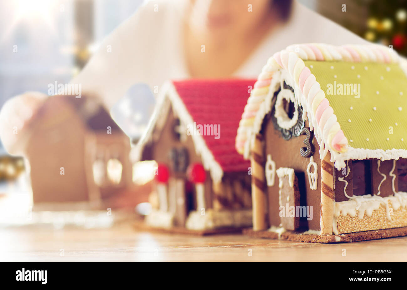 close up of christmas gingerbread houses at home Stock Photo - Alamy