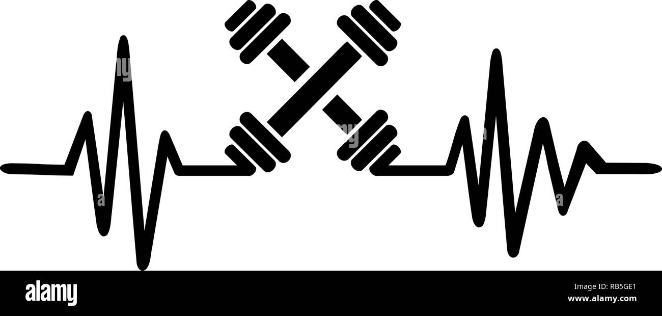 Heartbeat pulse line with crossed set of weights and word Stock Vector ...