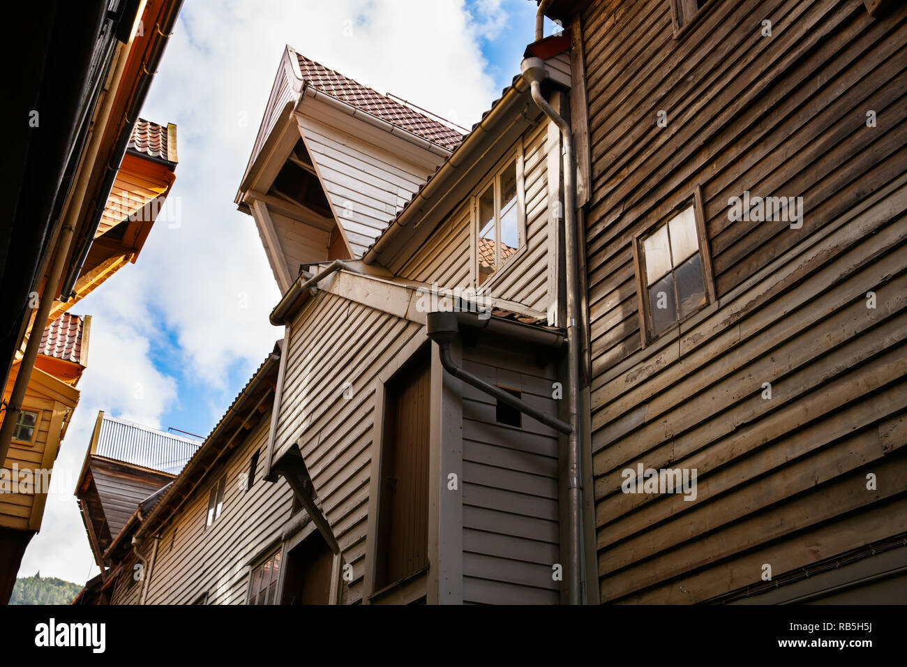 Old hanseatic buildings in Bryggen in the historical part of Norwegian ...