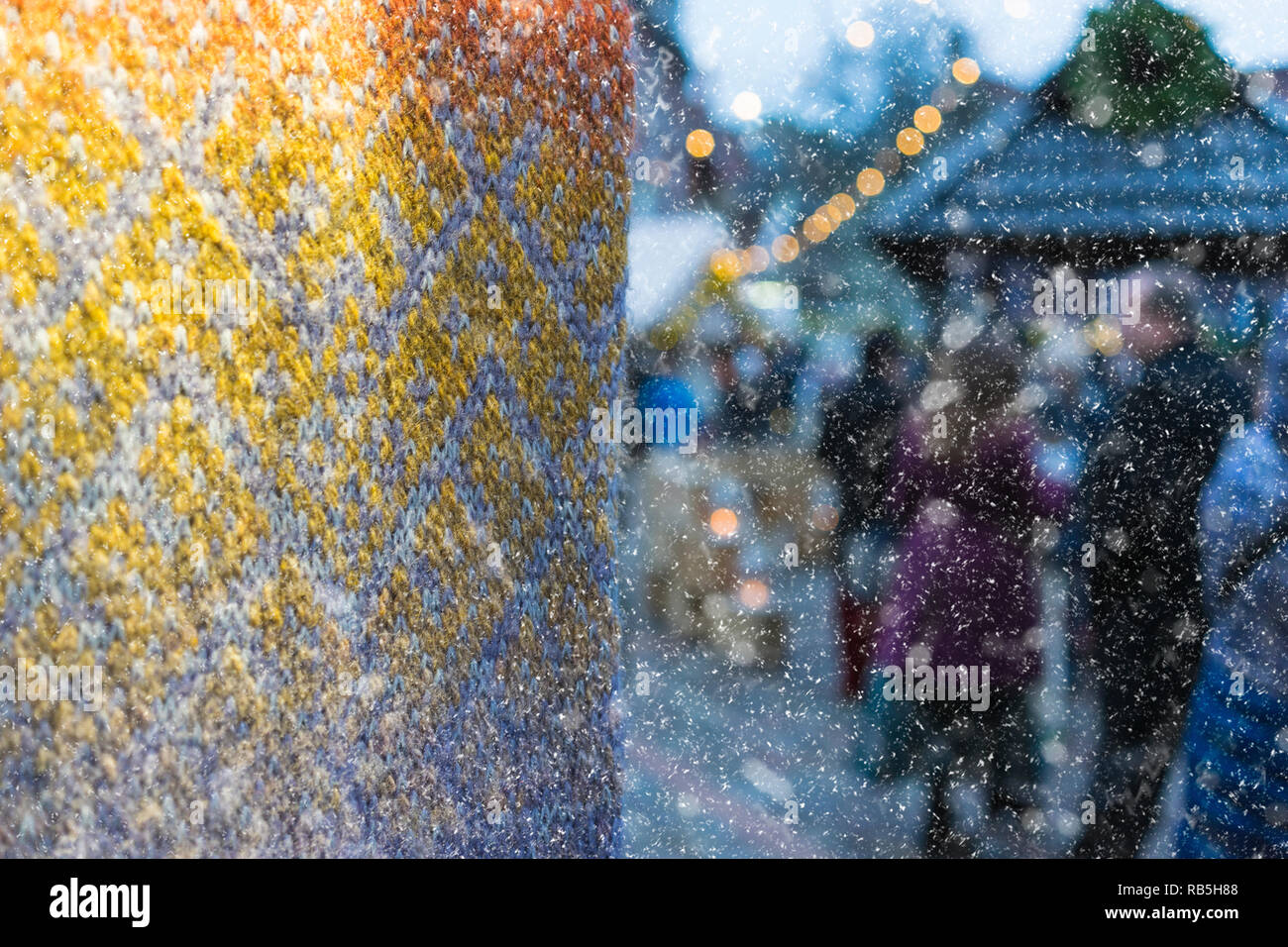 Snowfall at the winter fair Stock Photo - Alamy