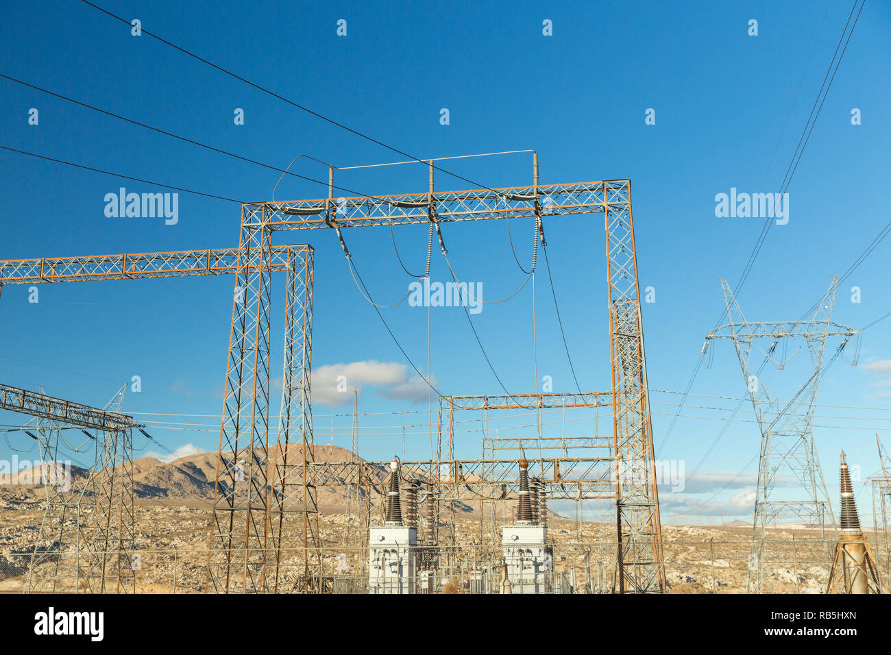 transmission towers and power line Stock Photo - Alamy