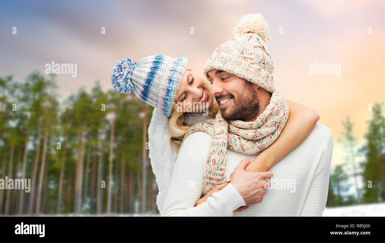 Woman happy hugging winter hi-res stock photography and images - Alamy