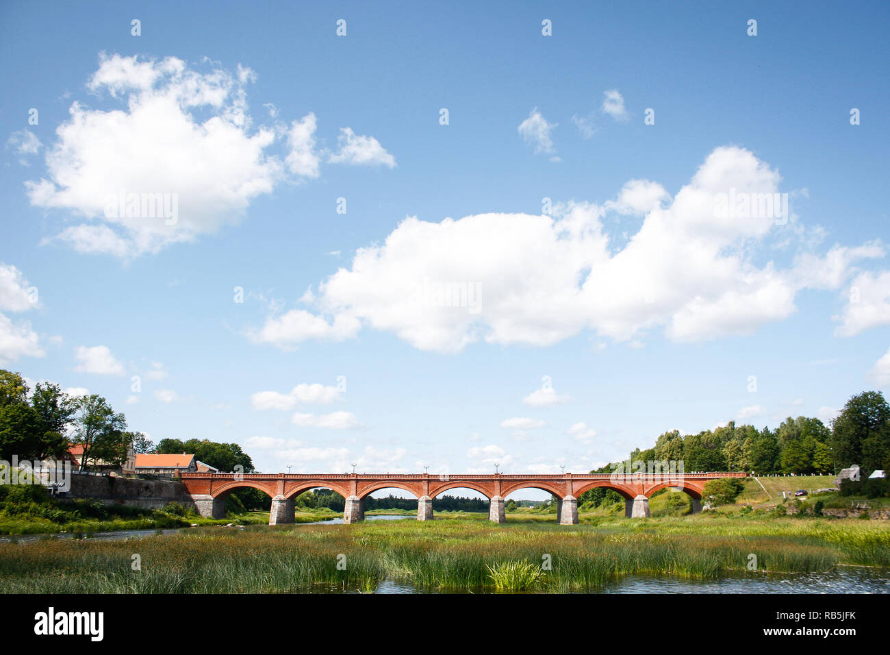 Beautiful countryside view of old, historic red brick bridge Stock ...