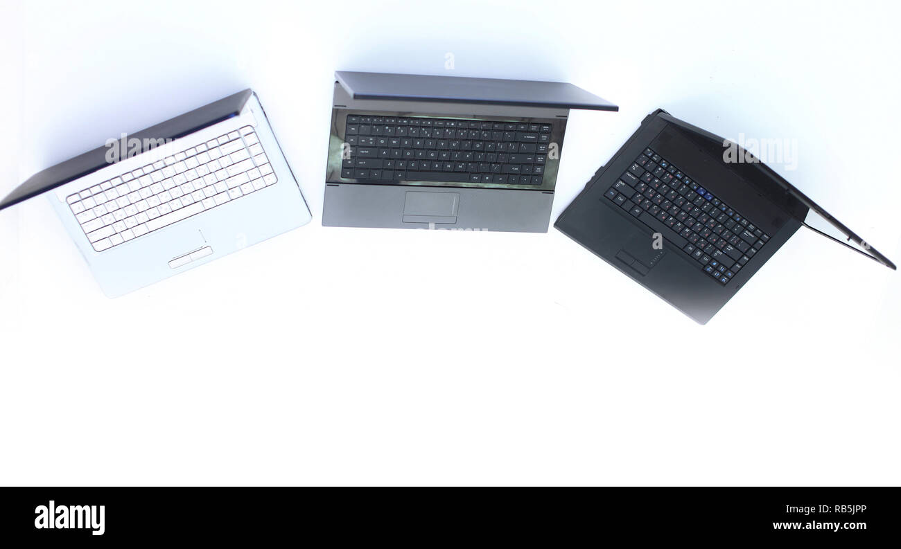 view from the top.three laptops on the desktop Stock Photo - Alamy
