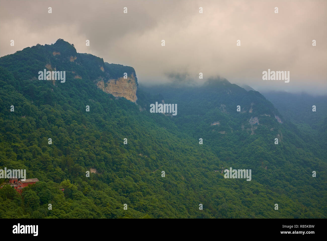 Beautiful claudy day in wudang mountain and ancient building in the ...