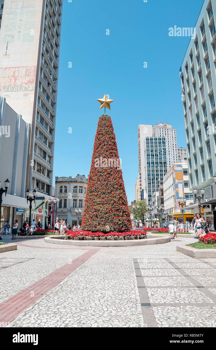 Curitiba - PR, Brazil - December 14, 2018: Big christmas tree on XV de ...