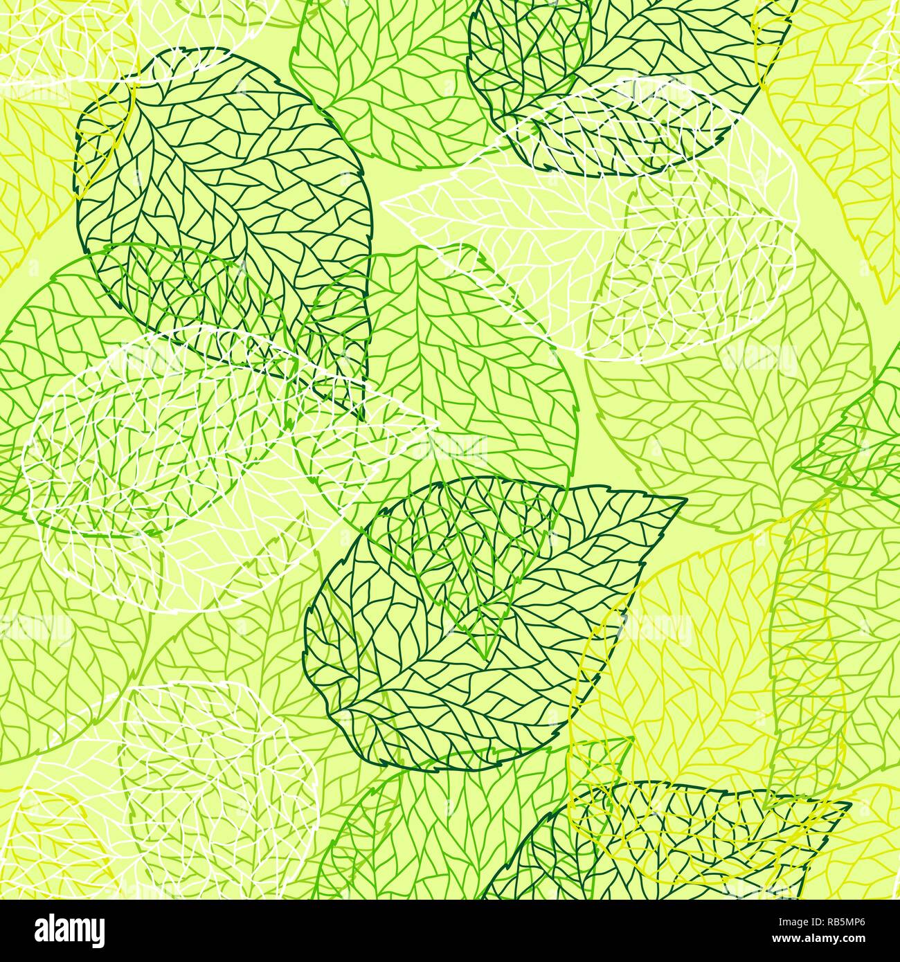 Seamless nature pattern with stylized green leaves Stock Vector Image ...