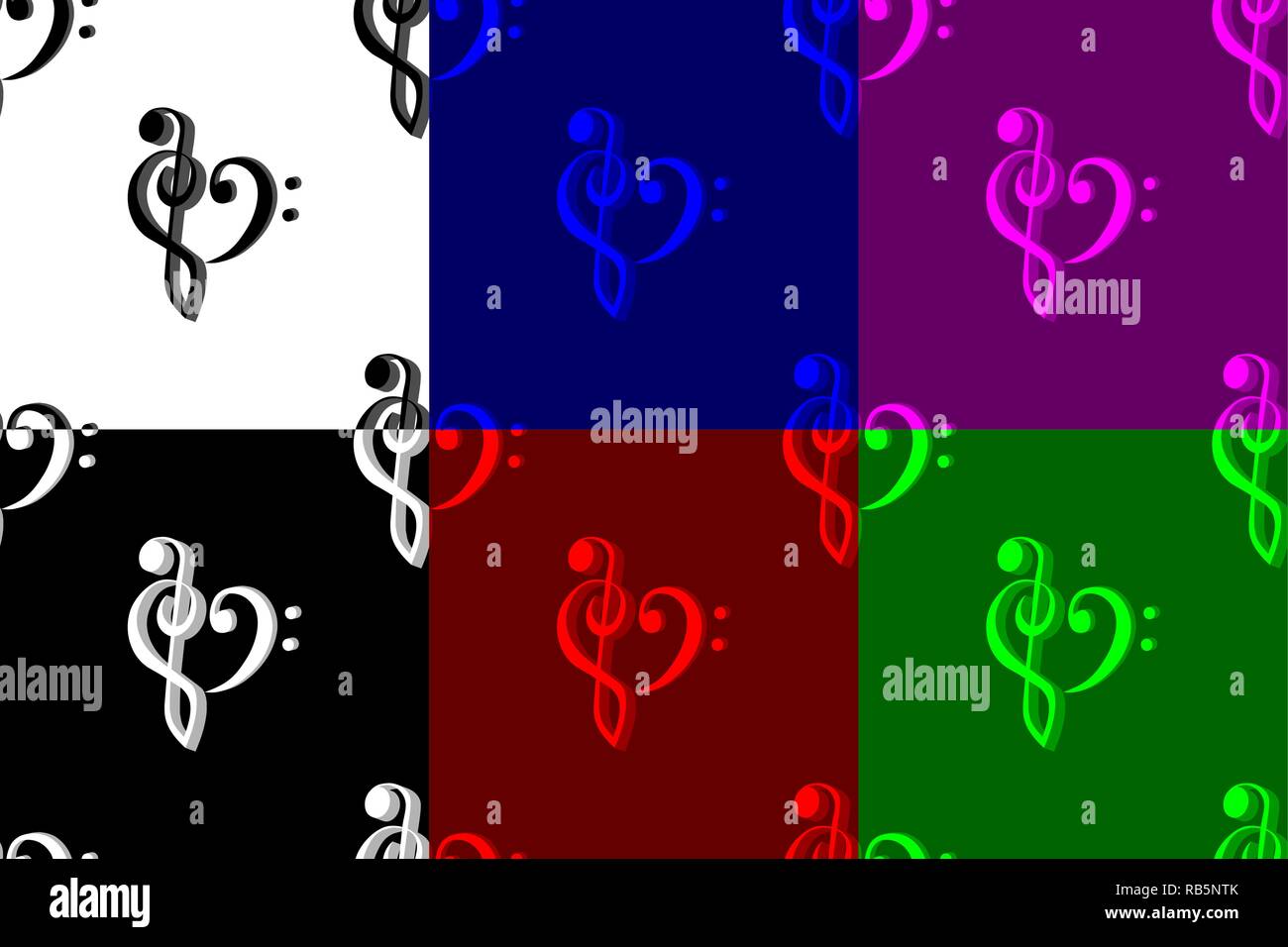 Heart - violin and bass clef - seamless pattern, Bass and treble clef ...