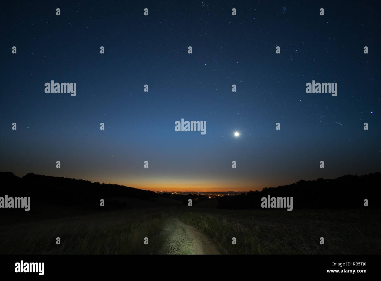 Night sky in the summer field panorama Stock Photo - Alamy