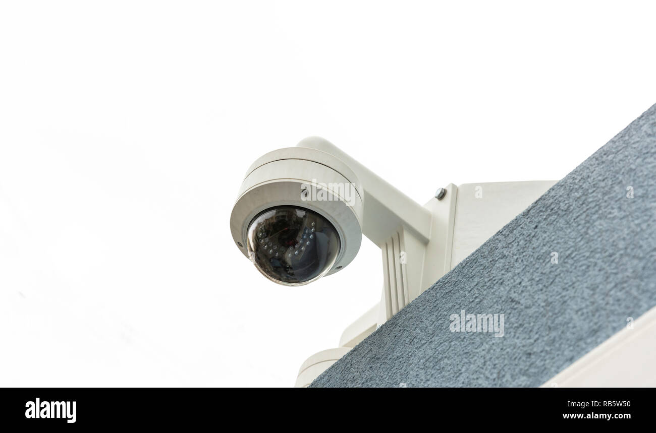 Surveillance CCTV Security Camera on the roof, closeup view, white ...