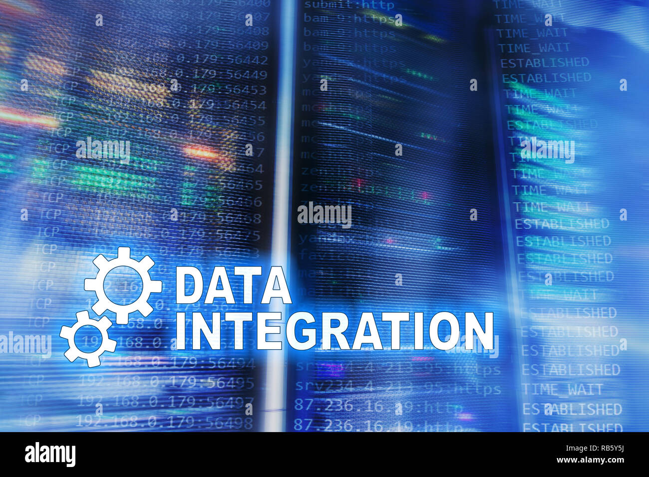 Data integration information technology concept on server room ...