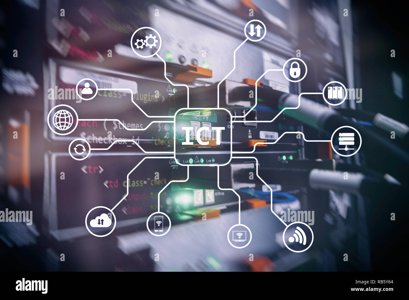 ICT - information and communications technology concept on server room ...