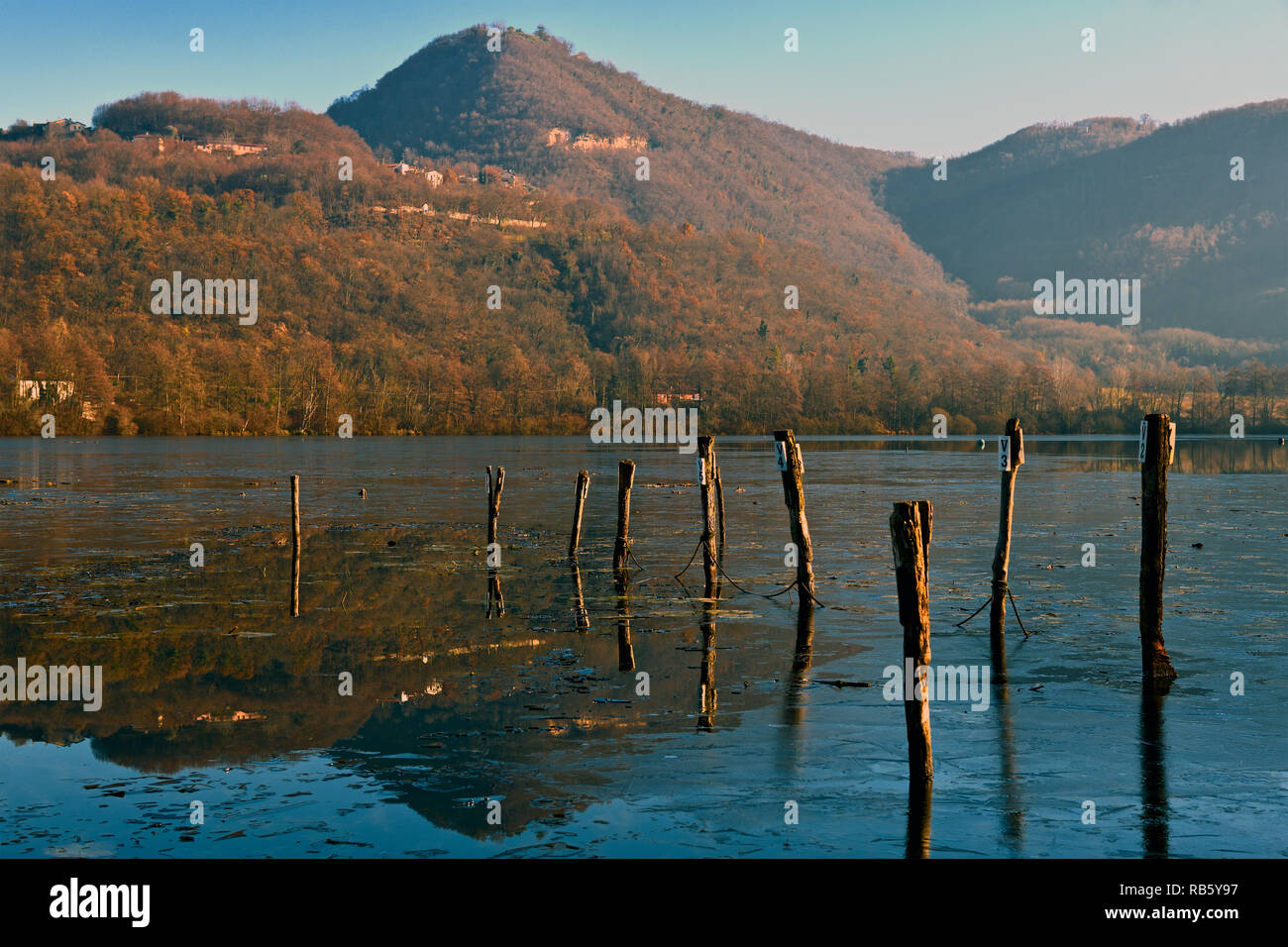 Frozen waters on sunset Fimon lake Vicenza Italy Stock Photo - Alamy