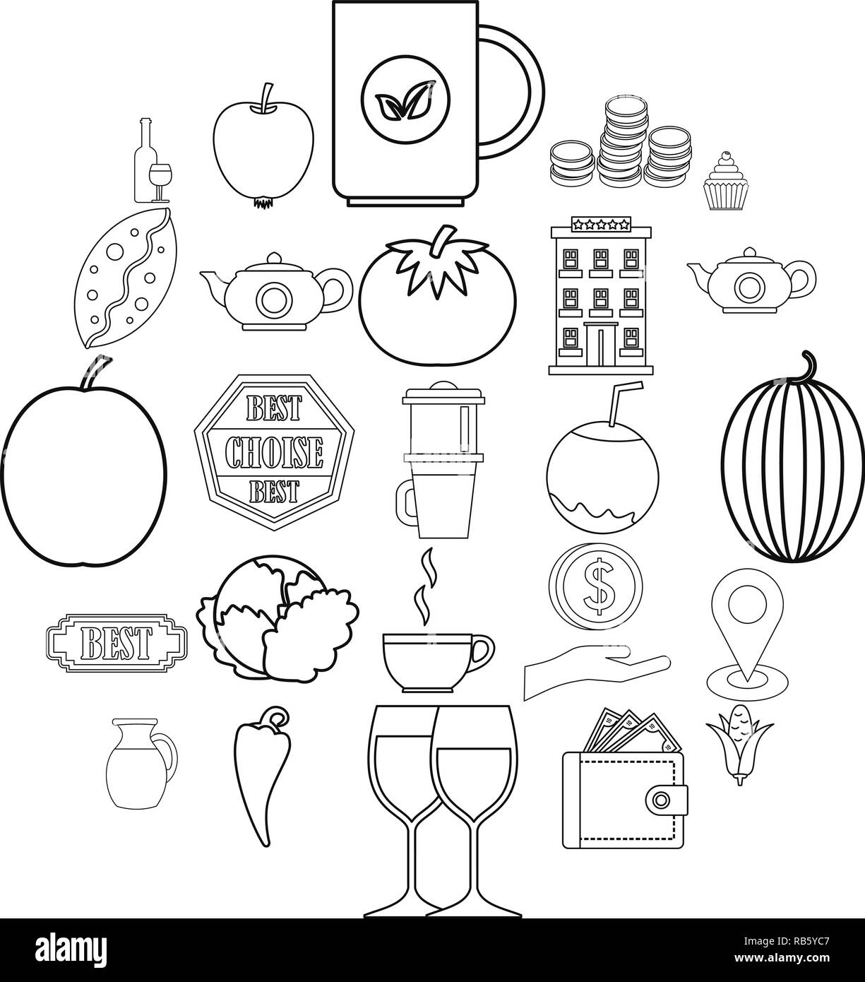 Continental breakfast icons set, outline style Stock Vector Image & Art ...