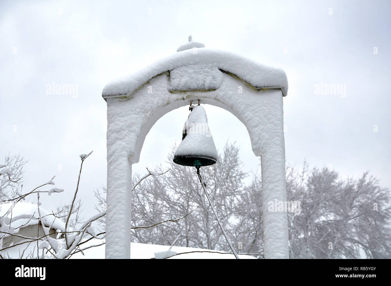 snowy bell tower Stock Photo - Alamy
