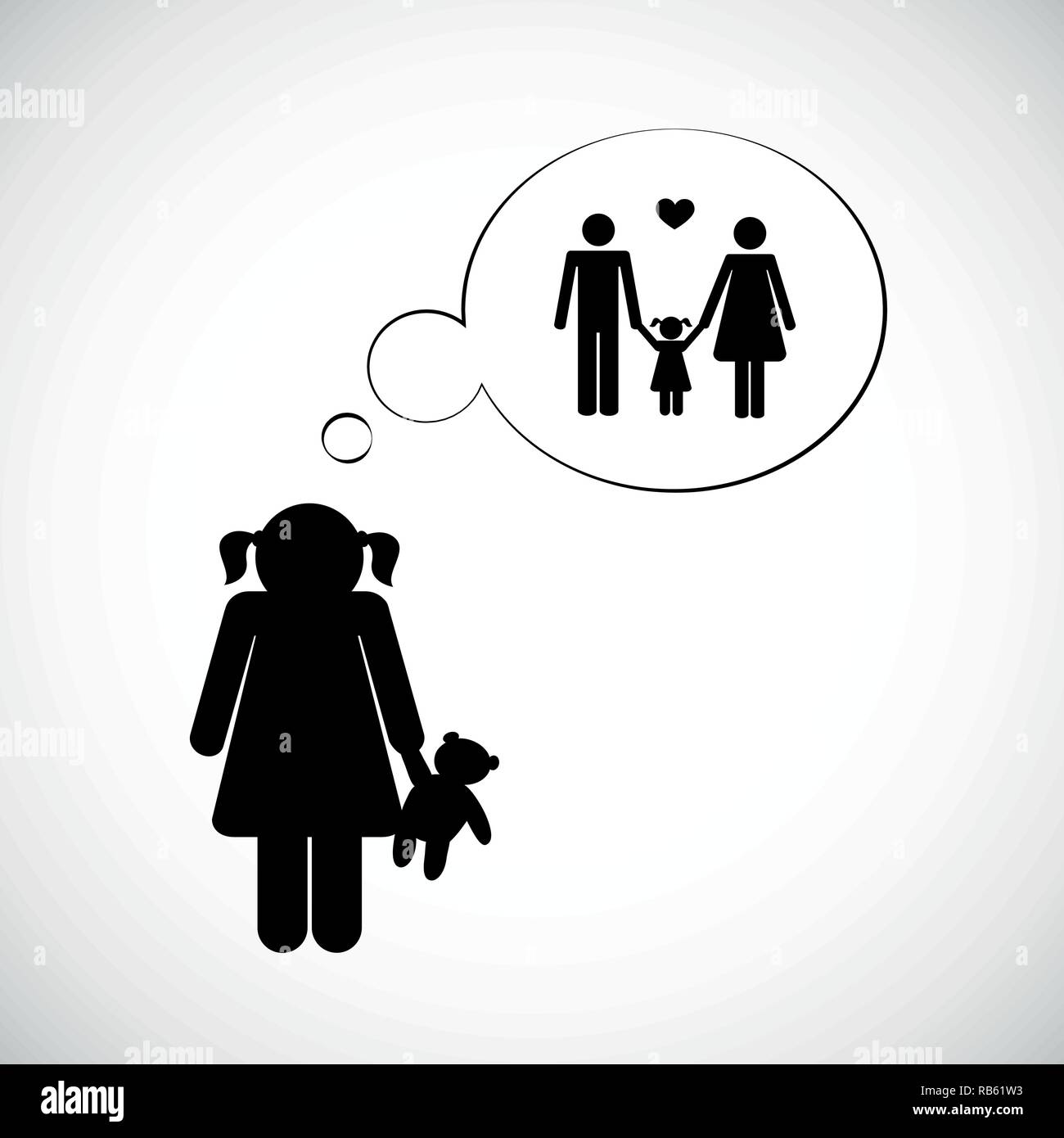 orphan girl is thinking about her family vector illustration Stock ...