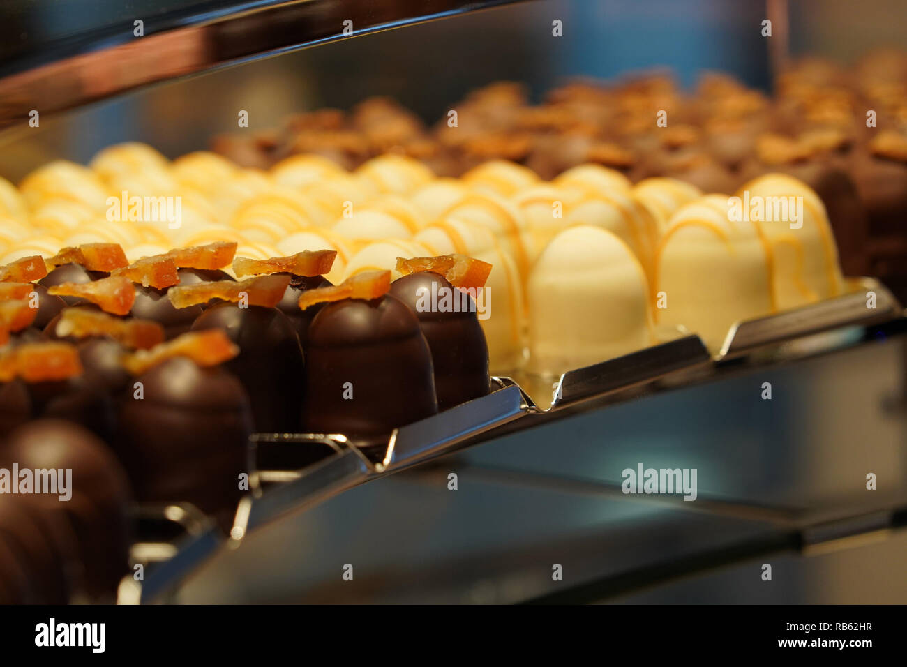 swiss chocolate candy on display Stock Photo - Alamy